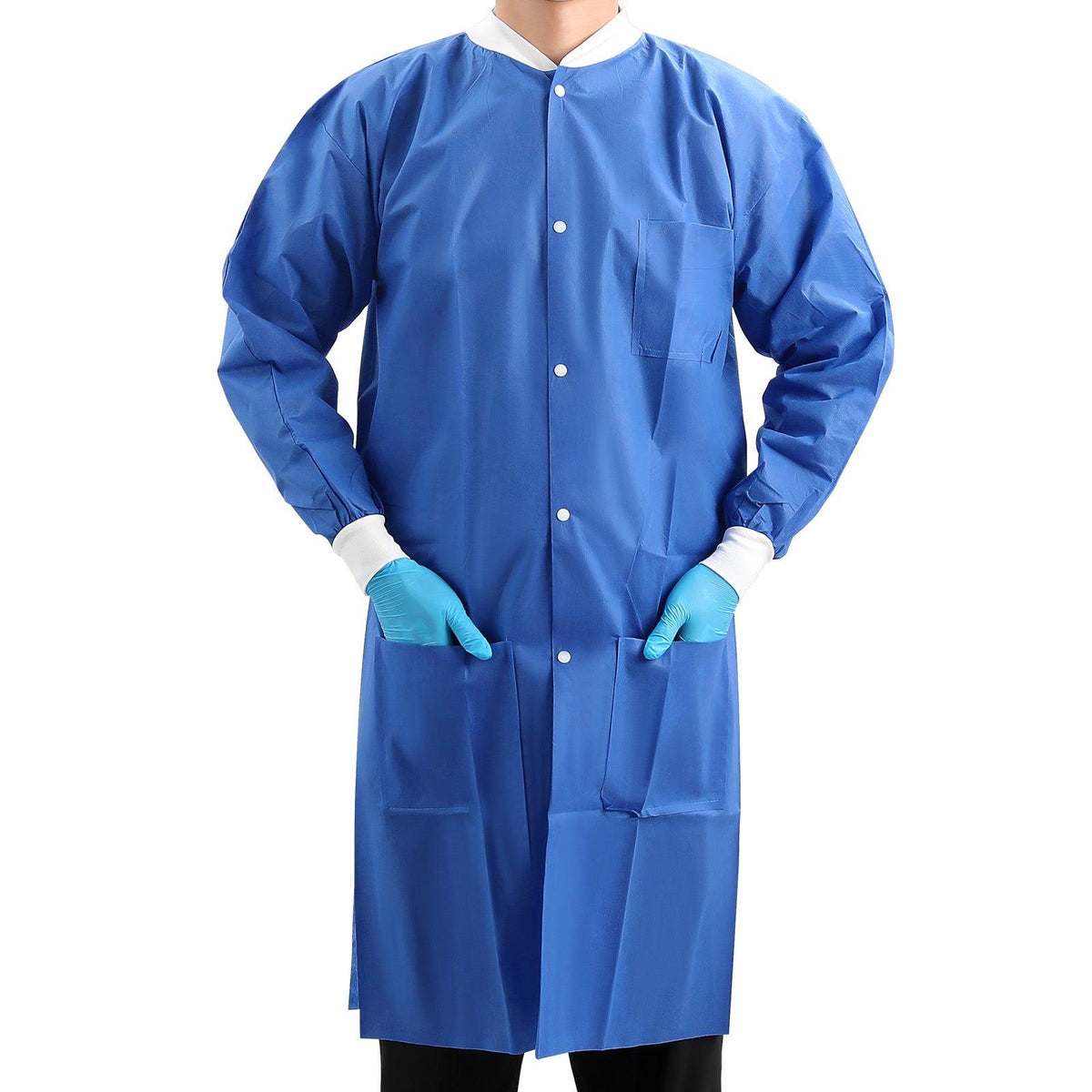 JMU Dental Disposable SMS Lab Coats Knee Length 3 Pockets S/M/L/XL 3 C