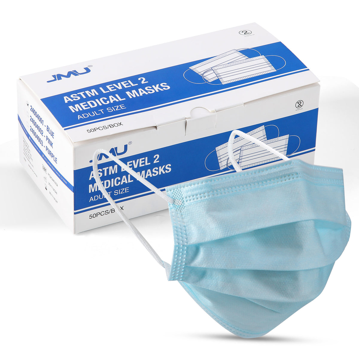 JMU Dental Disposable Medical Face Masks 3-Ply ASTM Level 2 Adult Size