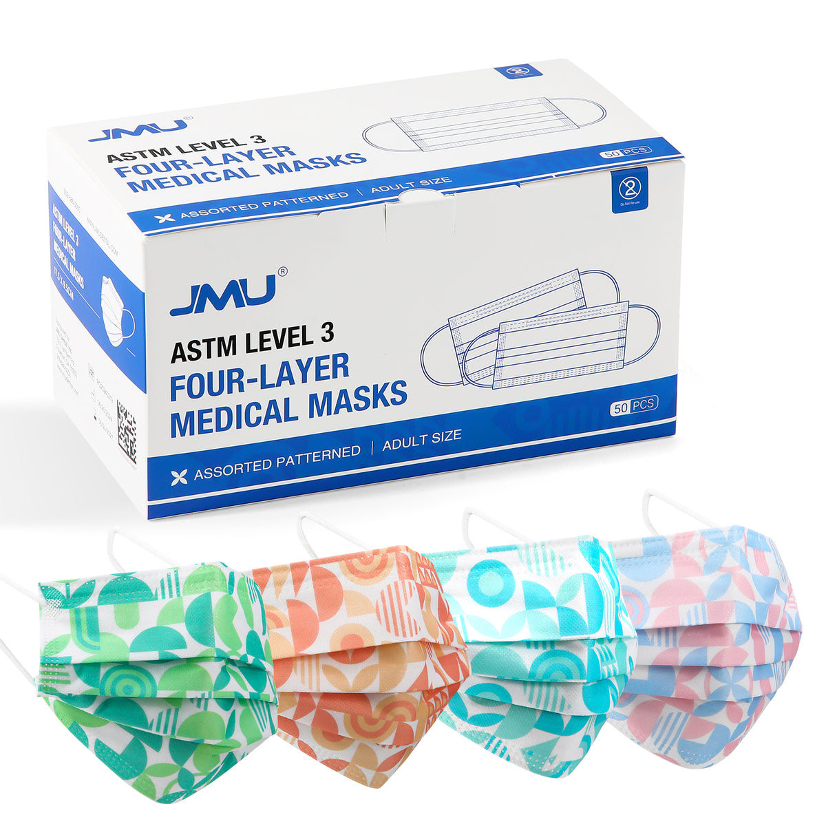 JMU Dental Disposable Medical Face Masks 4-Ply ASTM Level 3 for Adults